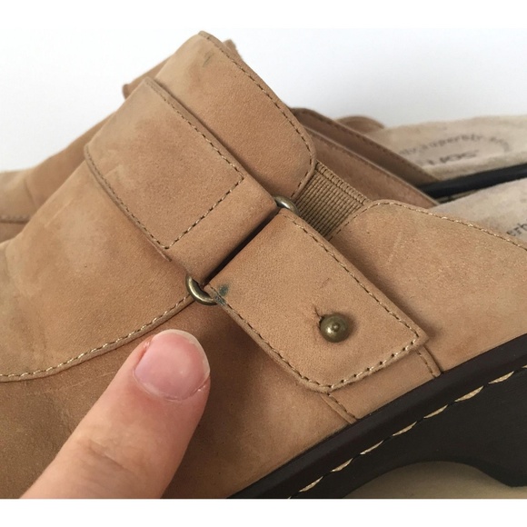 Softspots | Shoes | Softspots Tan Brown Leather Wedge Slip On Clogs ...